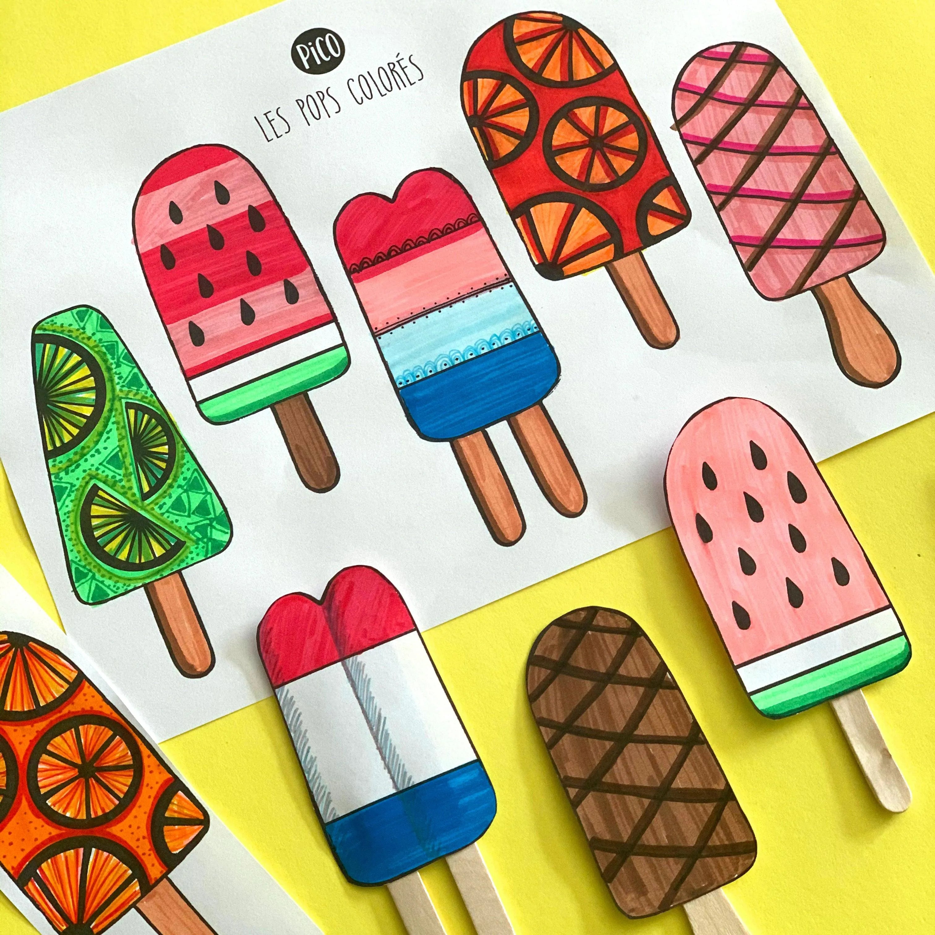 Coloriage à imprimer gratuit - Les Popsicles | PiCO Tatoo